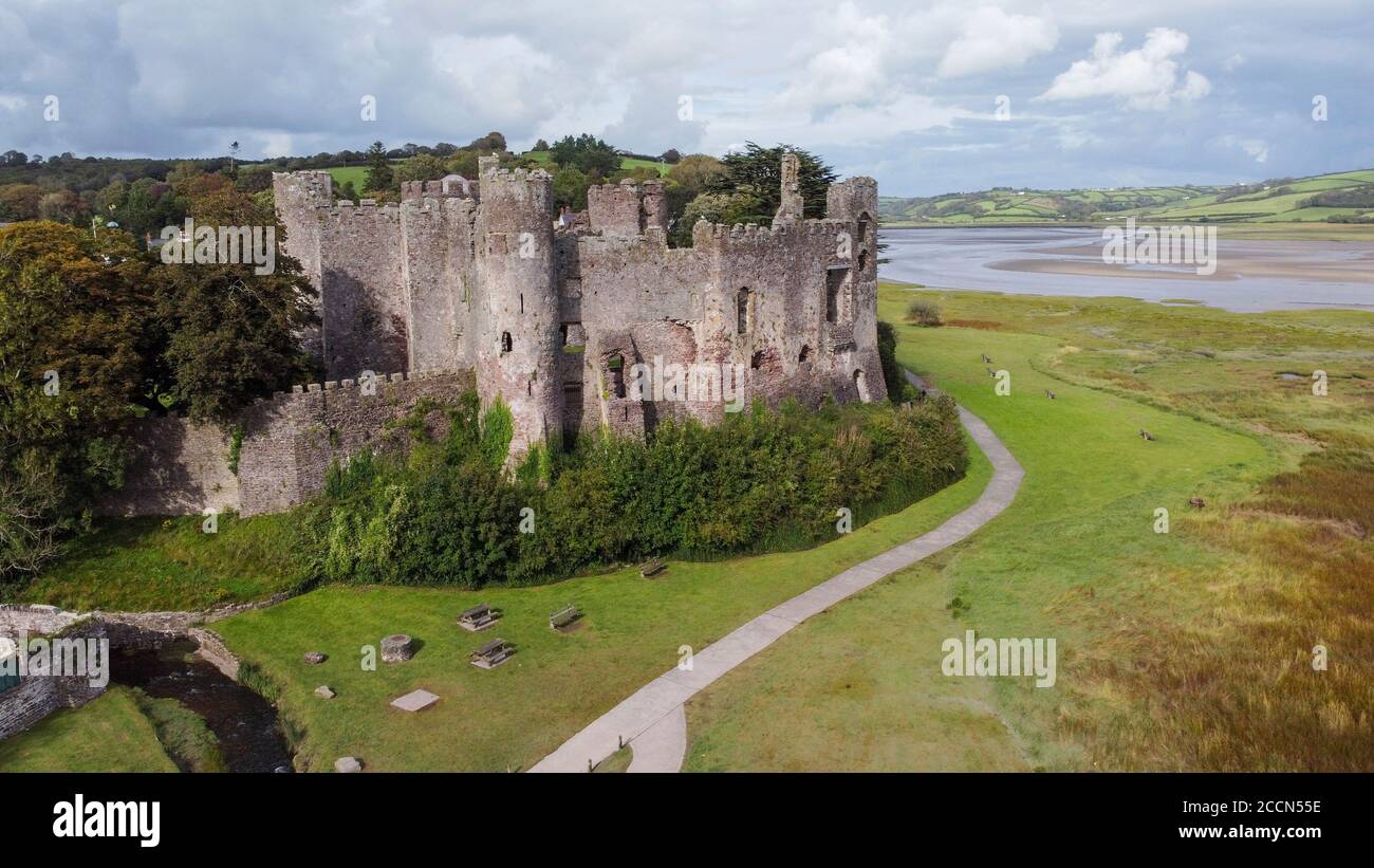 Aerial view of Laugharne Castle, Wales, UK Stock Photo - Alamy