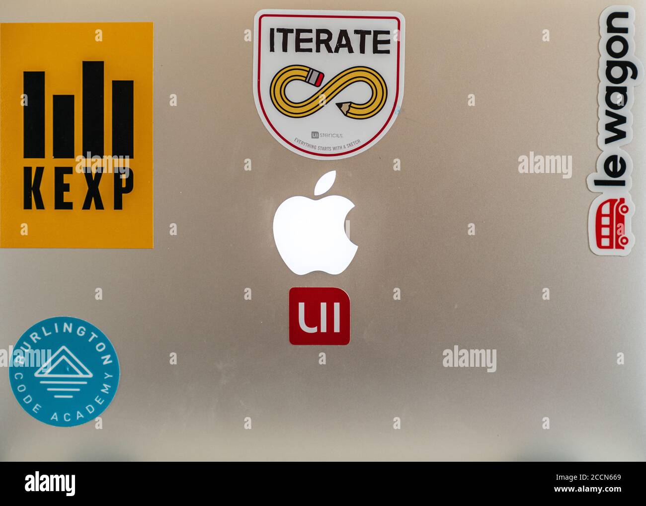 Apple Macbook Pro with stickers Stock Photo - Alamy