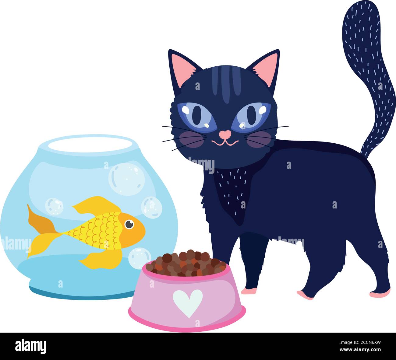 pet shop, black cat fish kitten bowl food animal domestic cartoon ...