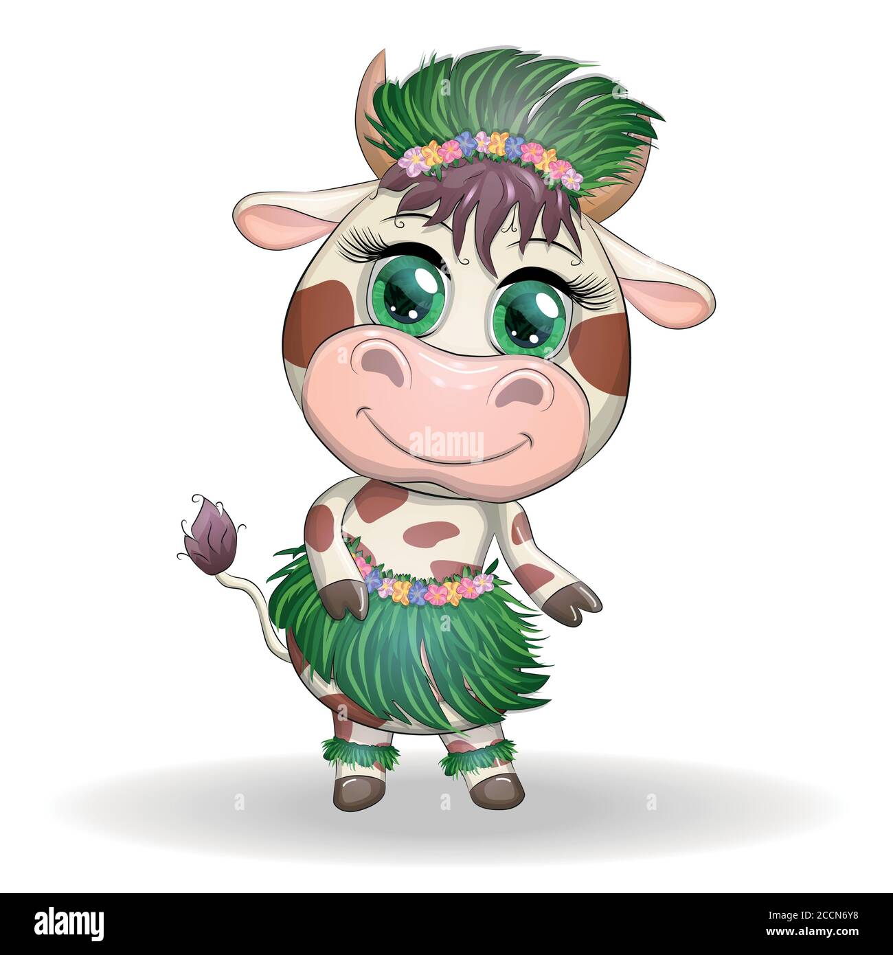 Cute bull character on white background. Cheerful ox dancing. 2021 ...