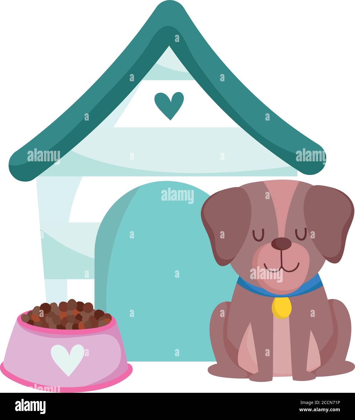 pet shop, cute dog sitting house and food animal domestic cartoon ...