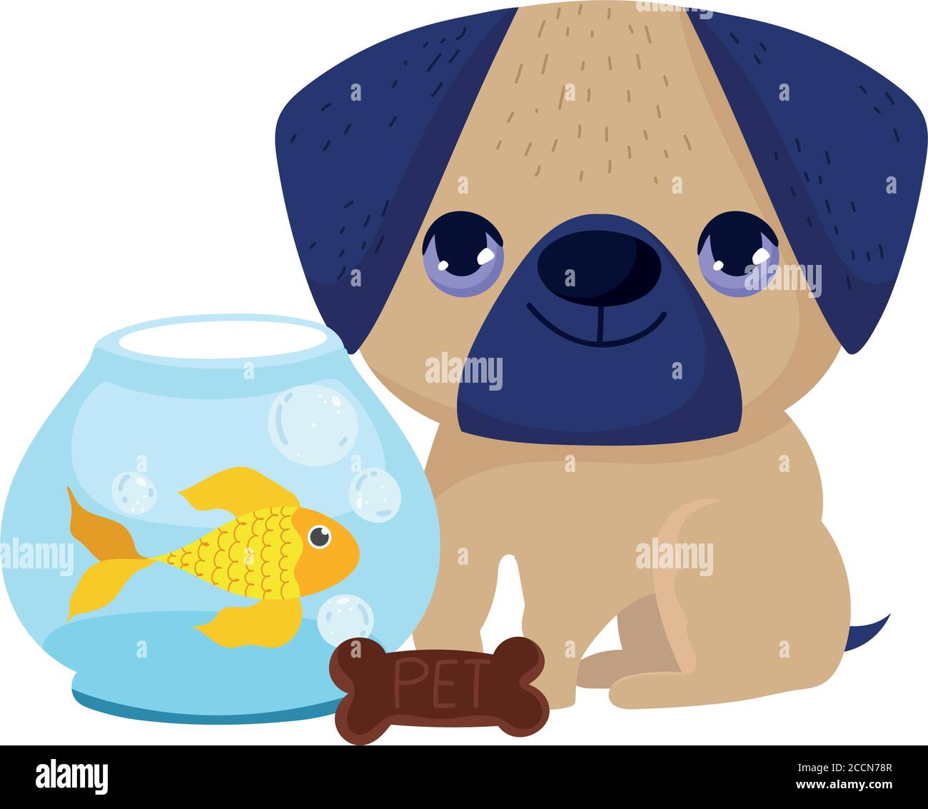pet shop, little puppy fish in bowl and cookie bone animal domestic ...