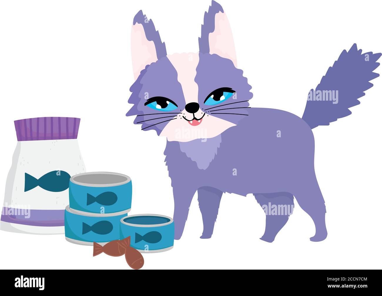 pet shop, funny cat with package food fish can and cookies animal ...