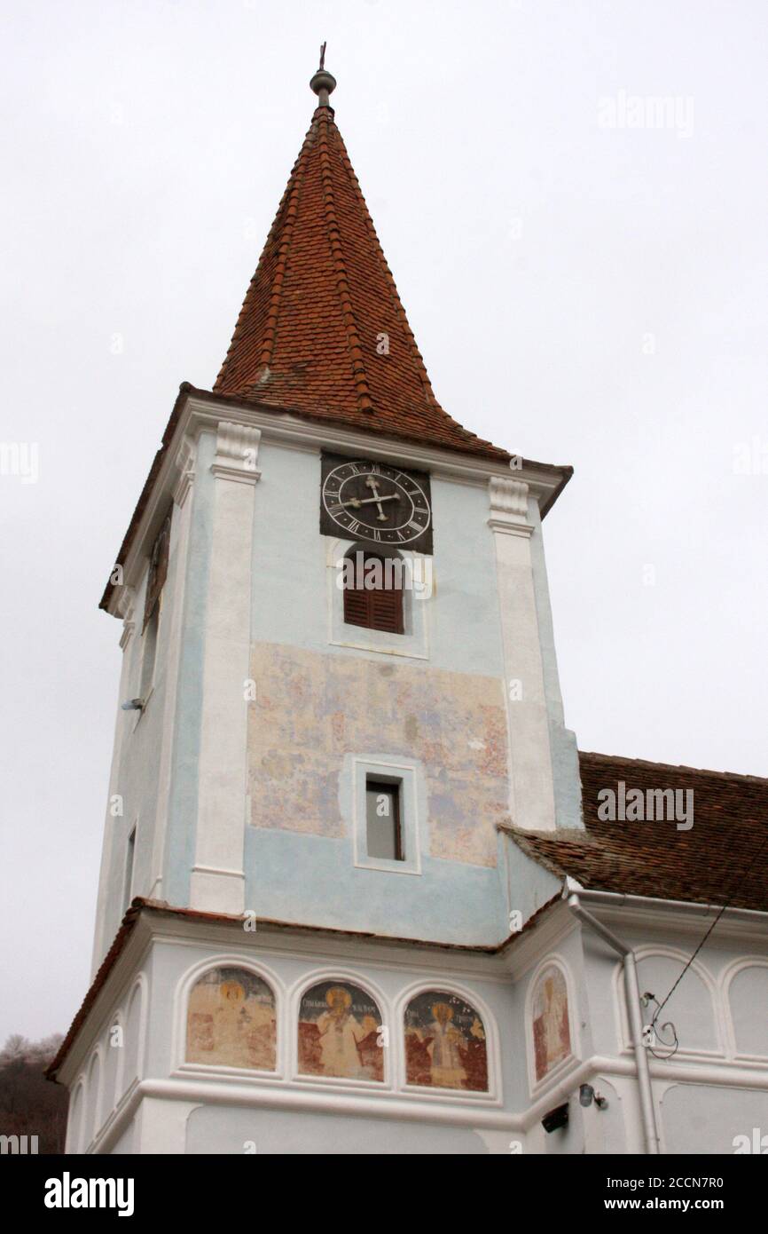 Exterior view of the 18th century church in Galeş, Sibiu County ...
