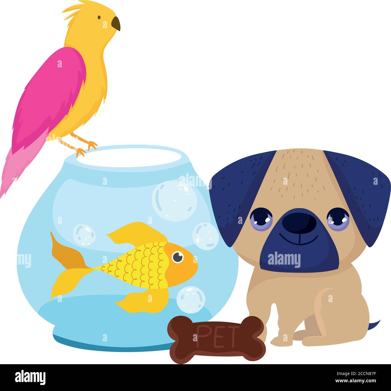 pet shop, little puppy bird fish and cookie animal domestic cartoon ...