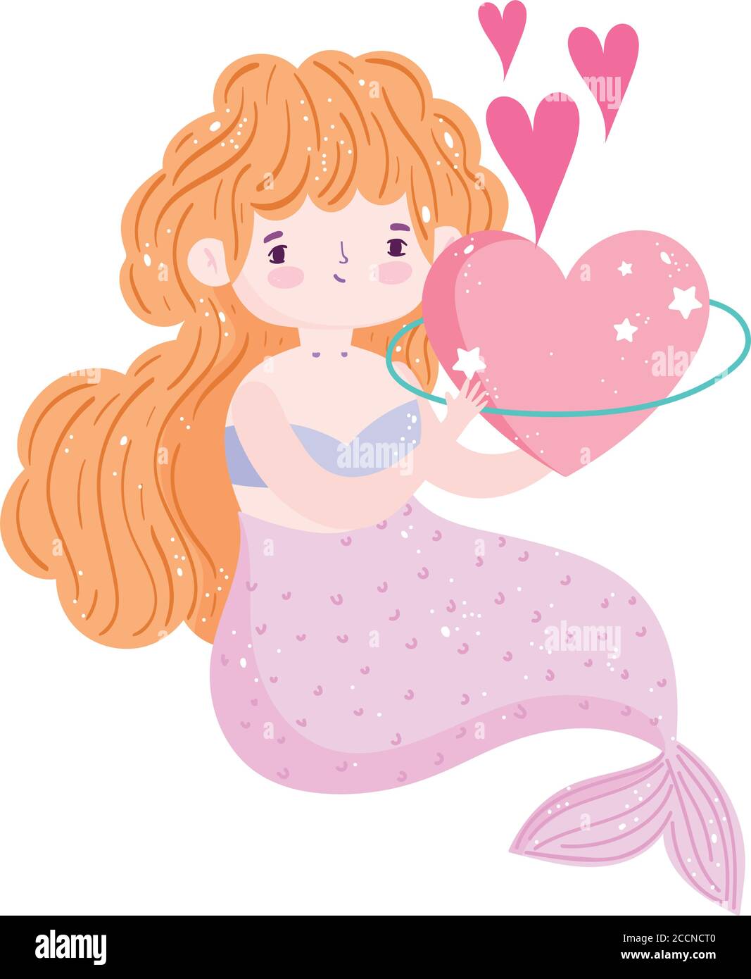 cartoon beautiful little mermaid hearts love romantic vector ...