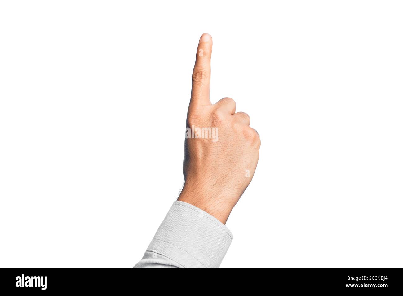 Hand of caucasian young man showing fingers over isolated white ...