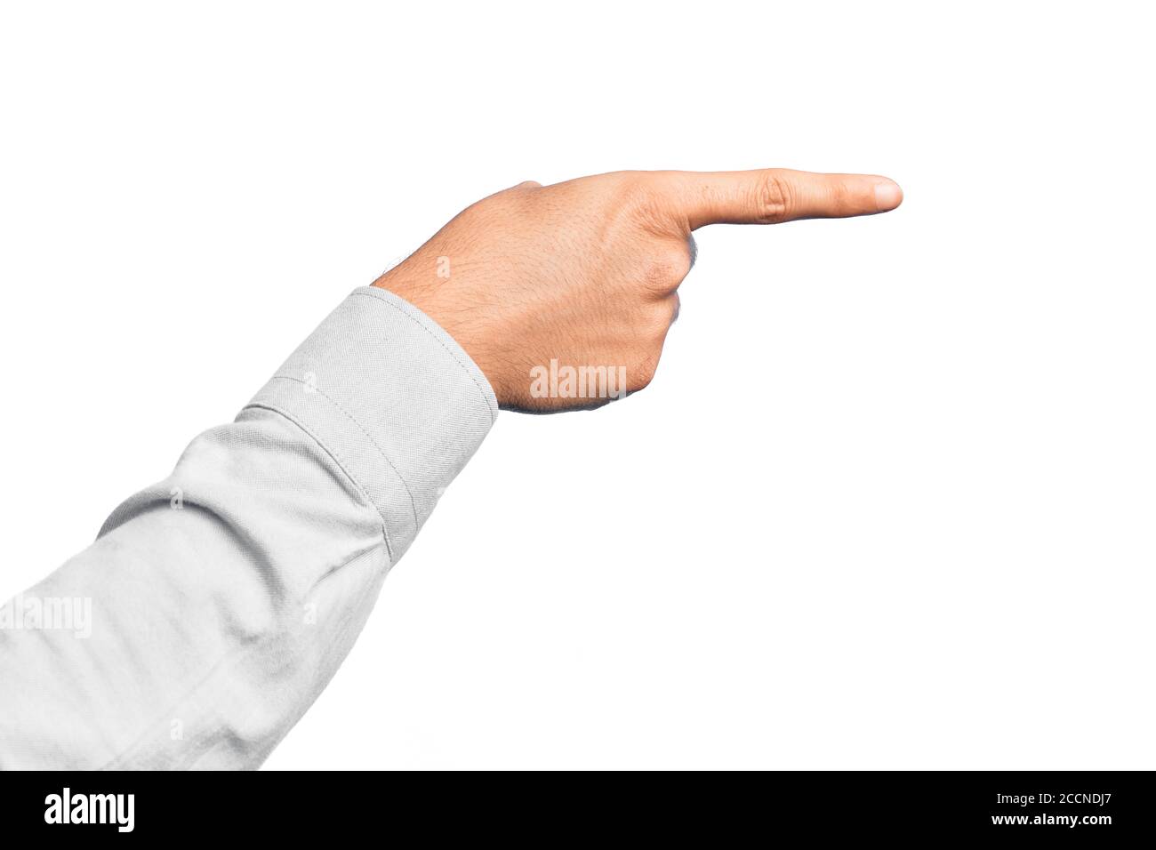 Hand of caucasian young man showing fingers over isolated white ...