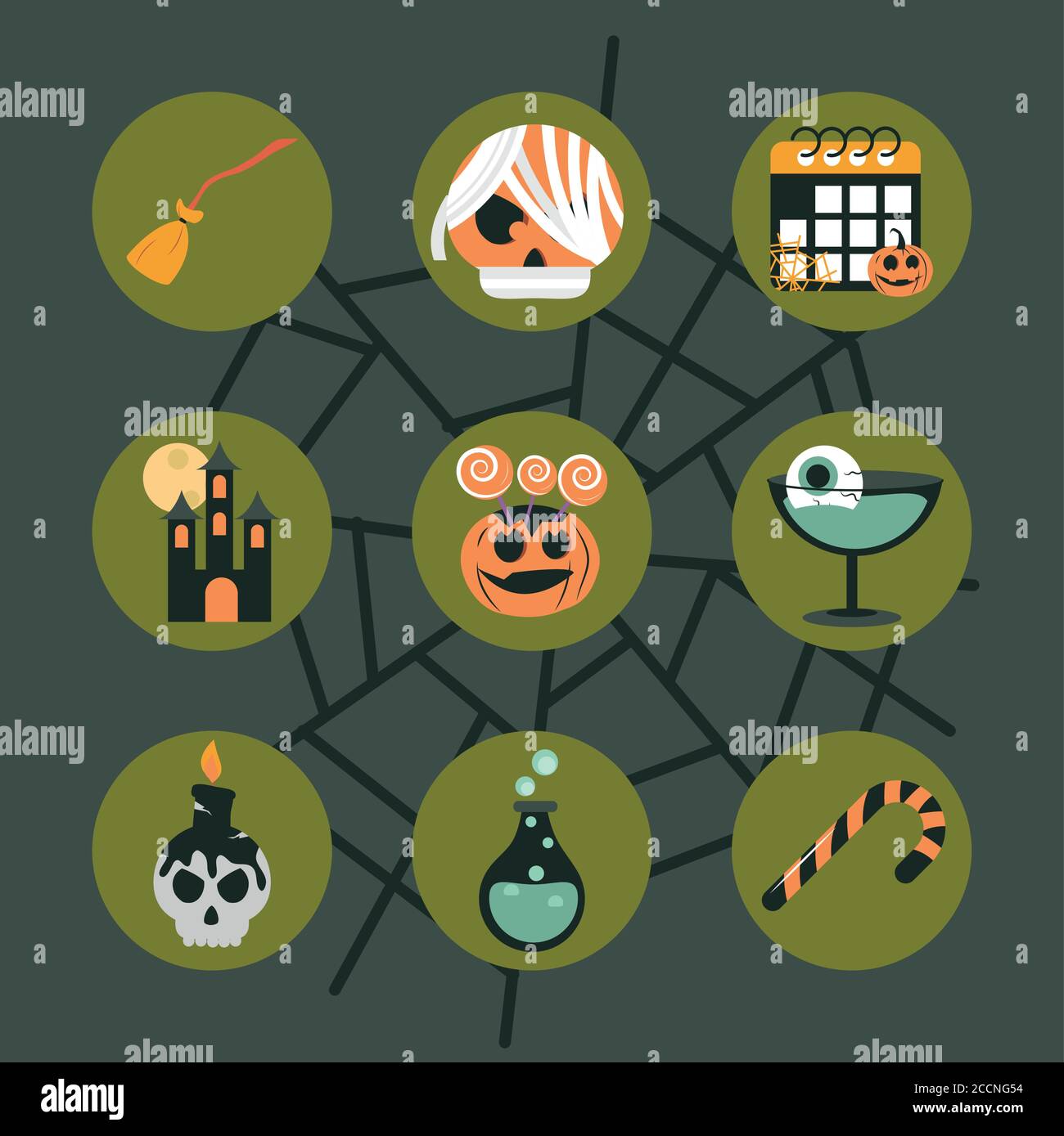 happy halloween, green cobweb background trick or treat party ...