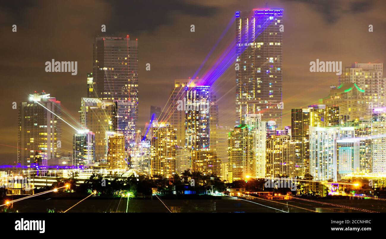 Miami, Florida, USA downtown cityscape. Miami night downtown Stock ...