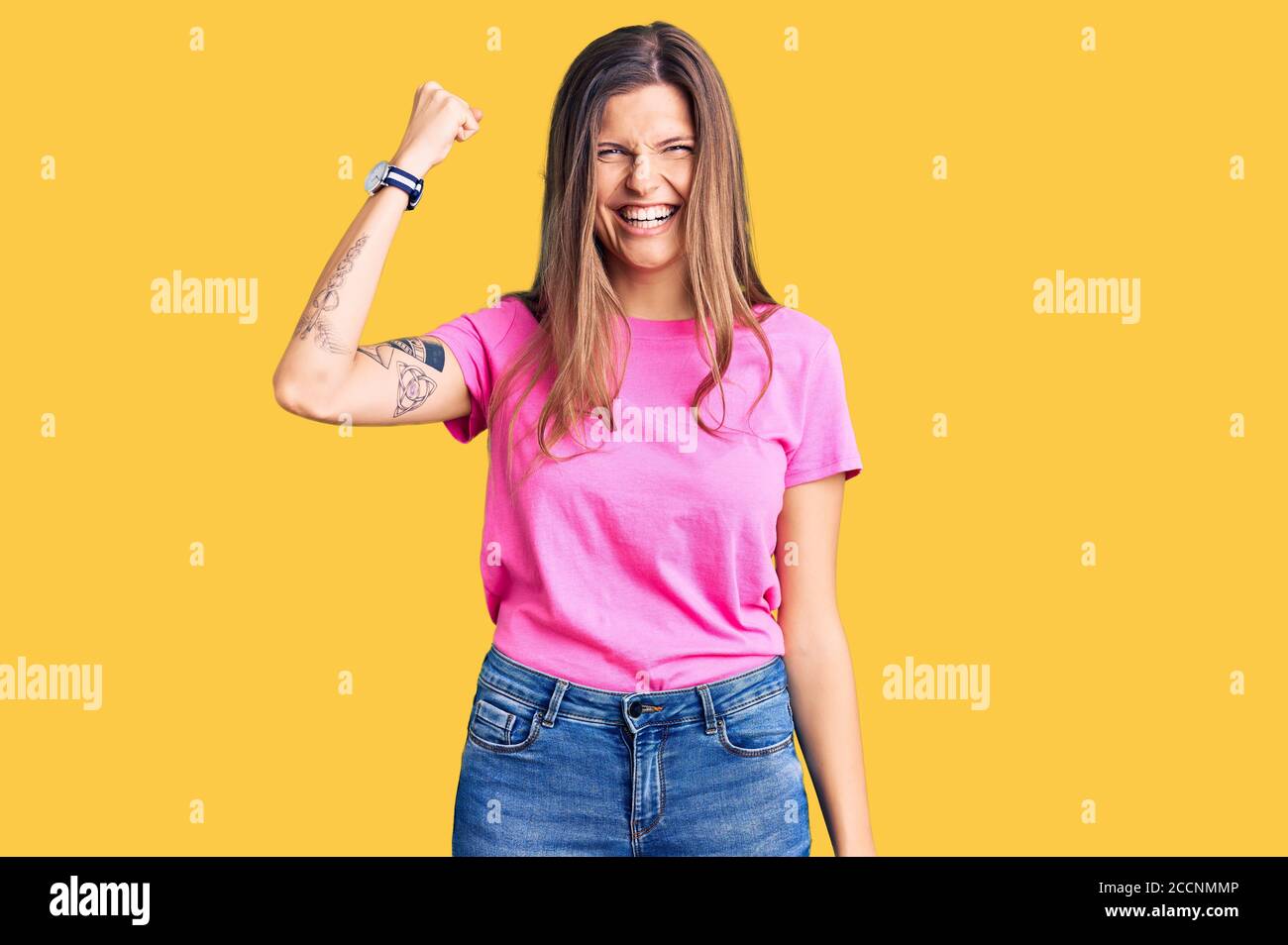 Woman raising hand upset hi-res stock photography and images - Alamy