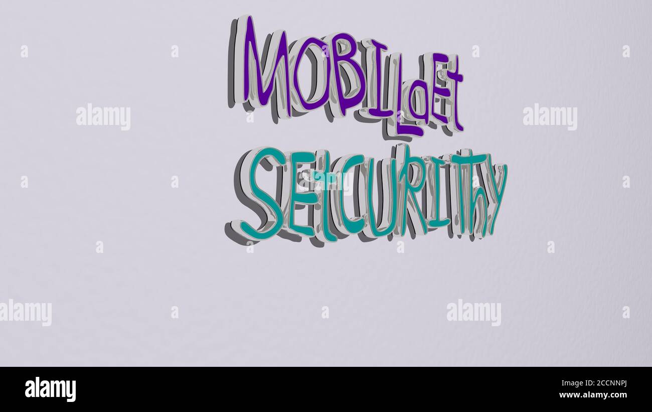 MOBILE SECURITY text on the wall, 3D illustration Stock Photo - Alamy