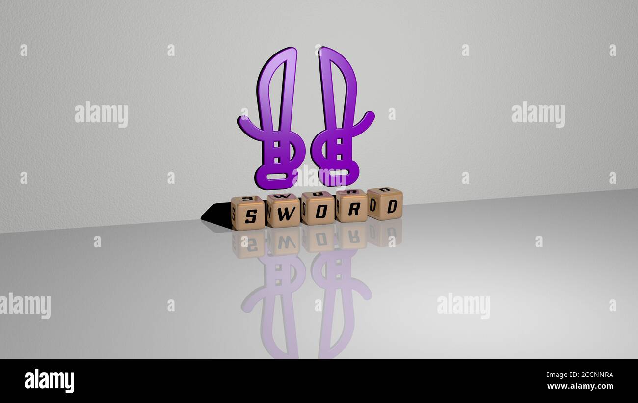 SWORD text of cubic dice letters on the floor and 3D icon on the wall ...