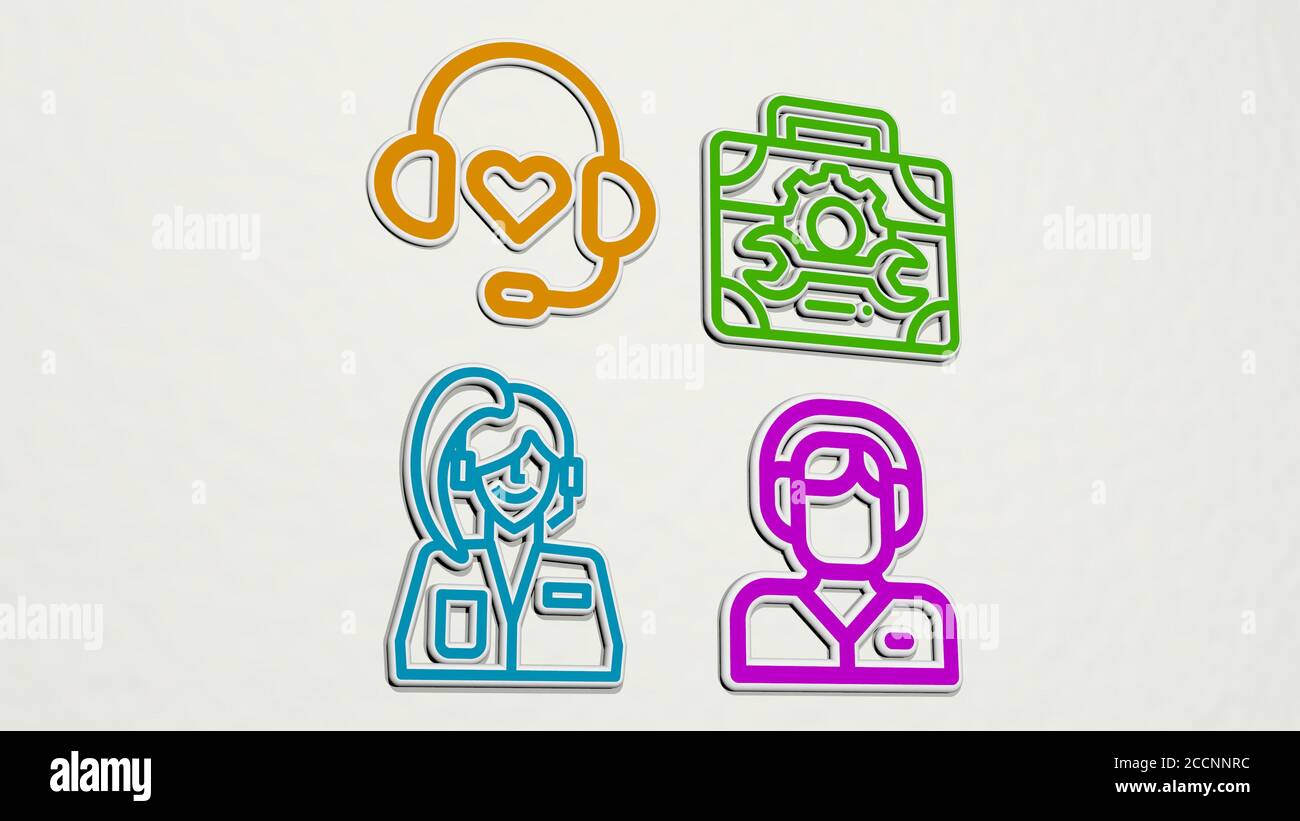 SUPPORT colorful set of icons, 3D illustration Stock Photo - Alamy