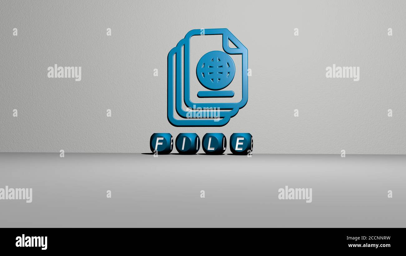 file 3D icon on the wall and text of cubic alphabets on the floor, 3D ...
