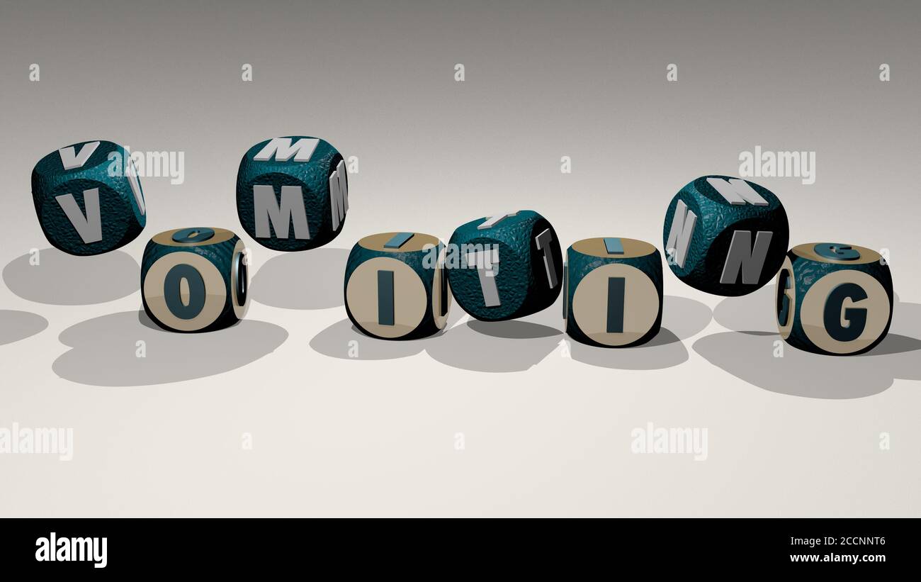 VOMITING text by dancing dice letters, 3D illustration Stock Photo - Alamy