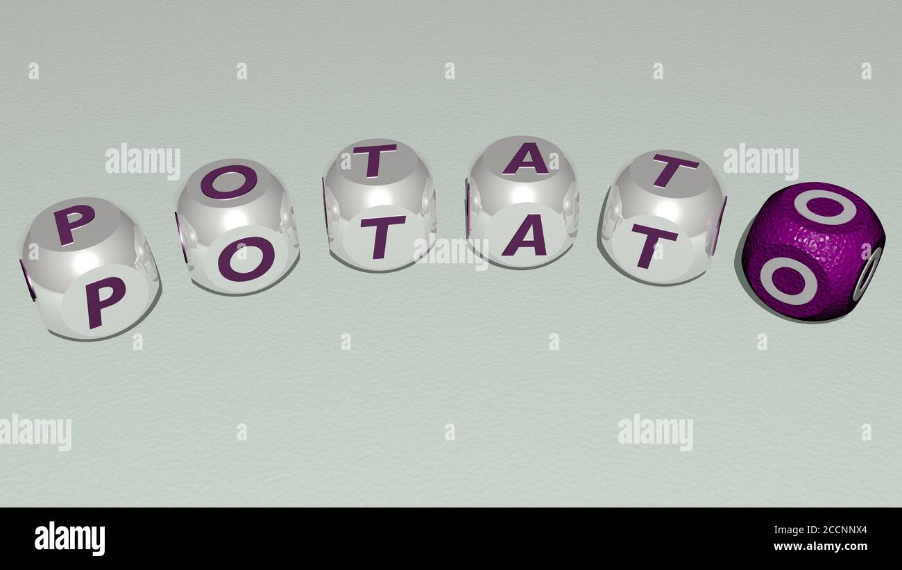 potato curved text of cubic dice letters, 3D illustration Stock Photo ...