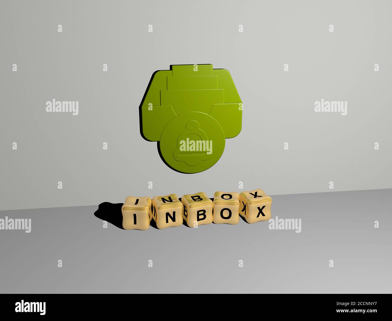 INBOX 3D icon on the wall and cubic letters on the floor, 3D ...