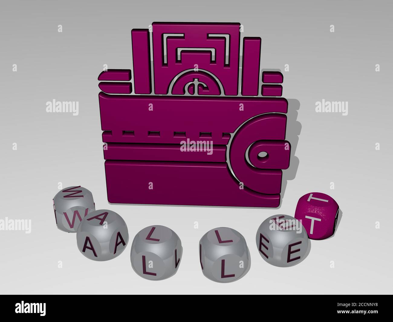 WALLET round text of cubic letters around 3D icon, 3D illustration ...