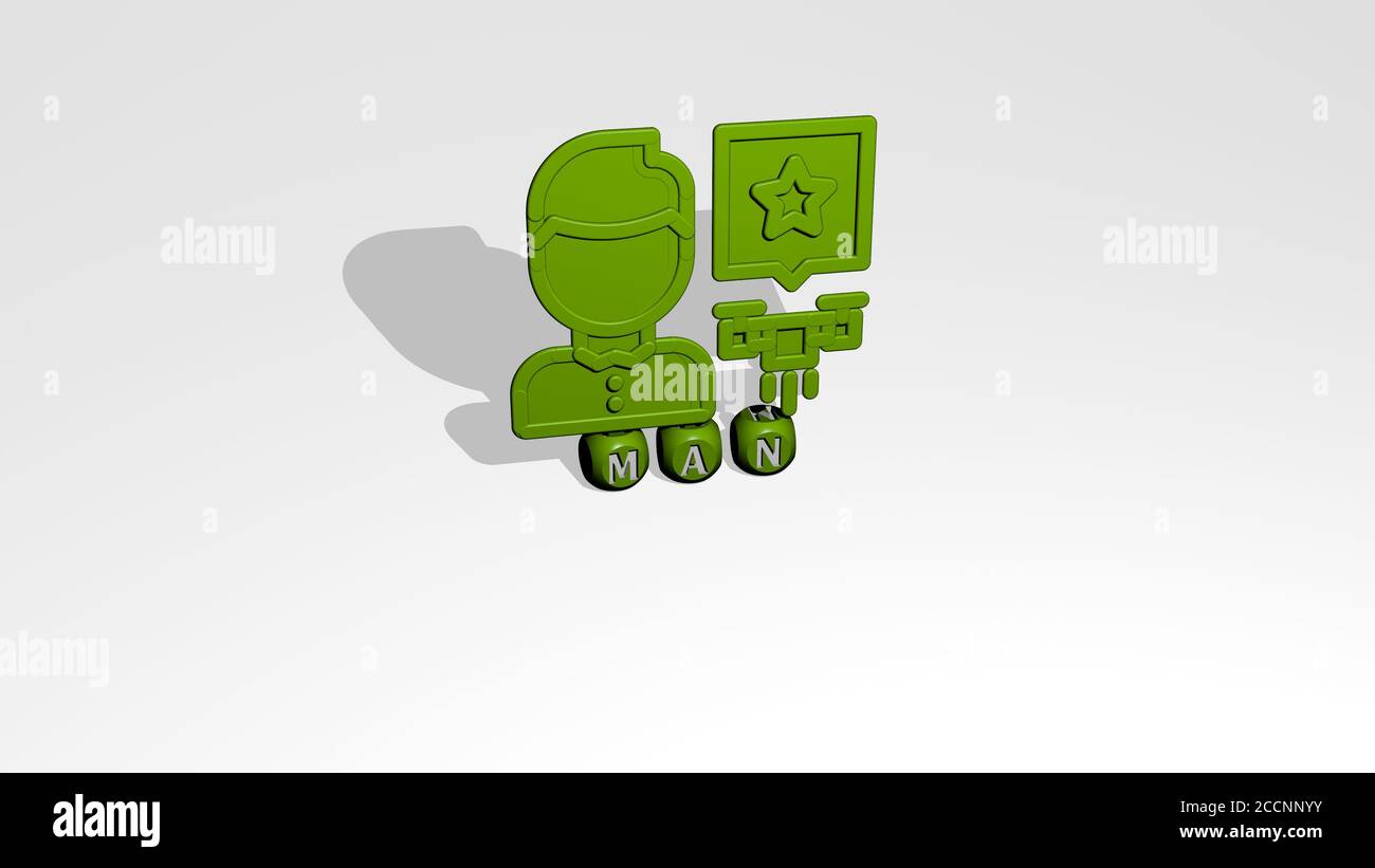 man 3D icon over cubic letters, 3D illustration Stock Photo - Alamy