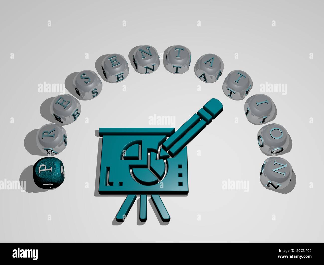 PRESENTATION 3D icon surrounded by the text of cubic letters, 3D ...