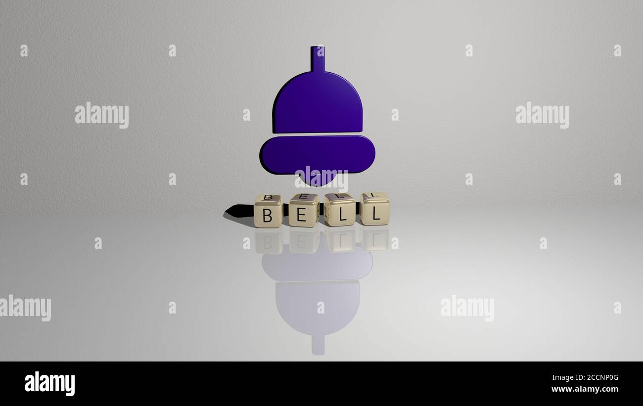 BELL text of cubic dice letters on the floor and 3D icon on the wall ...