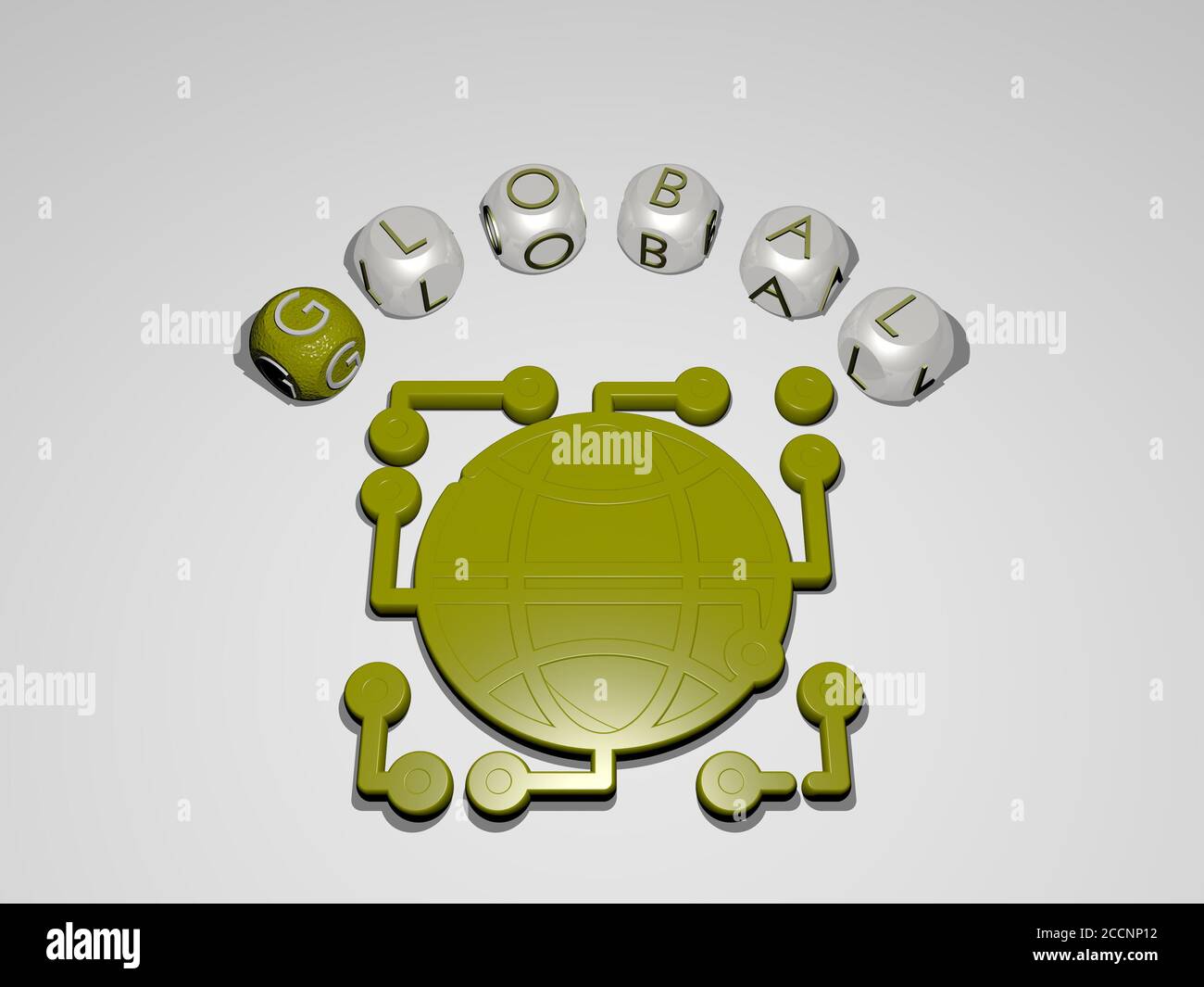 GLOBAL circular text of separate letters around the 3D icon, 3D ...