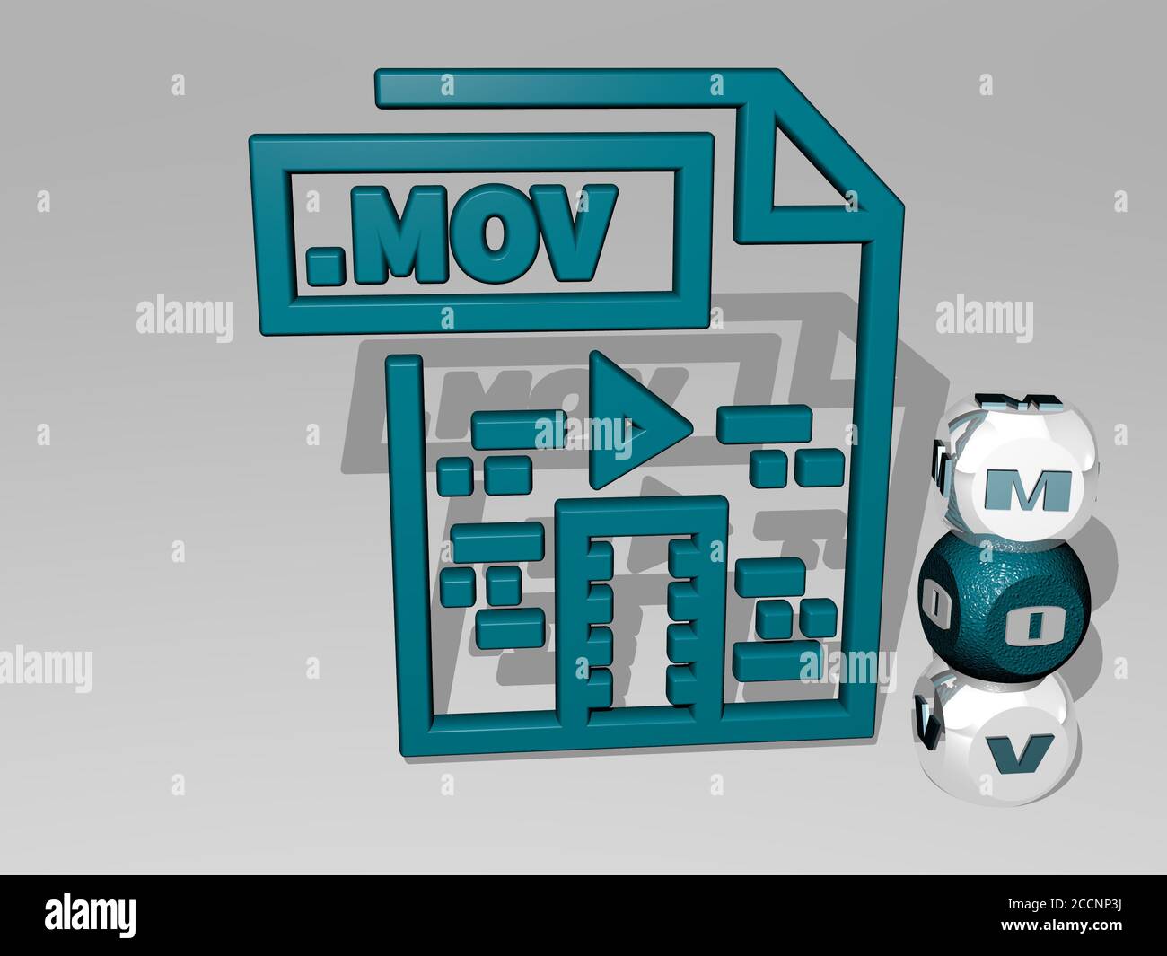 MOV 3D icon beside the vertical text of individual letters, 3D ...