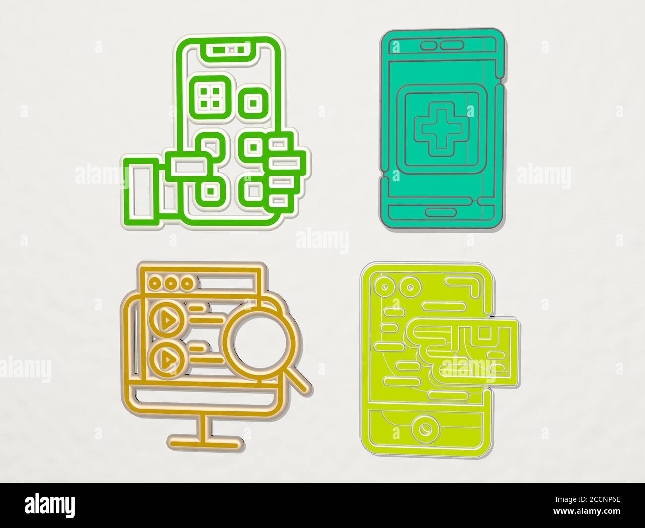 mobile app 4 icons set, 3D illustration Stock Photo - Alamy
