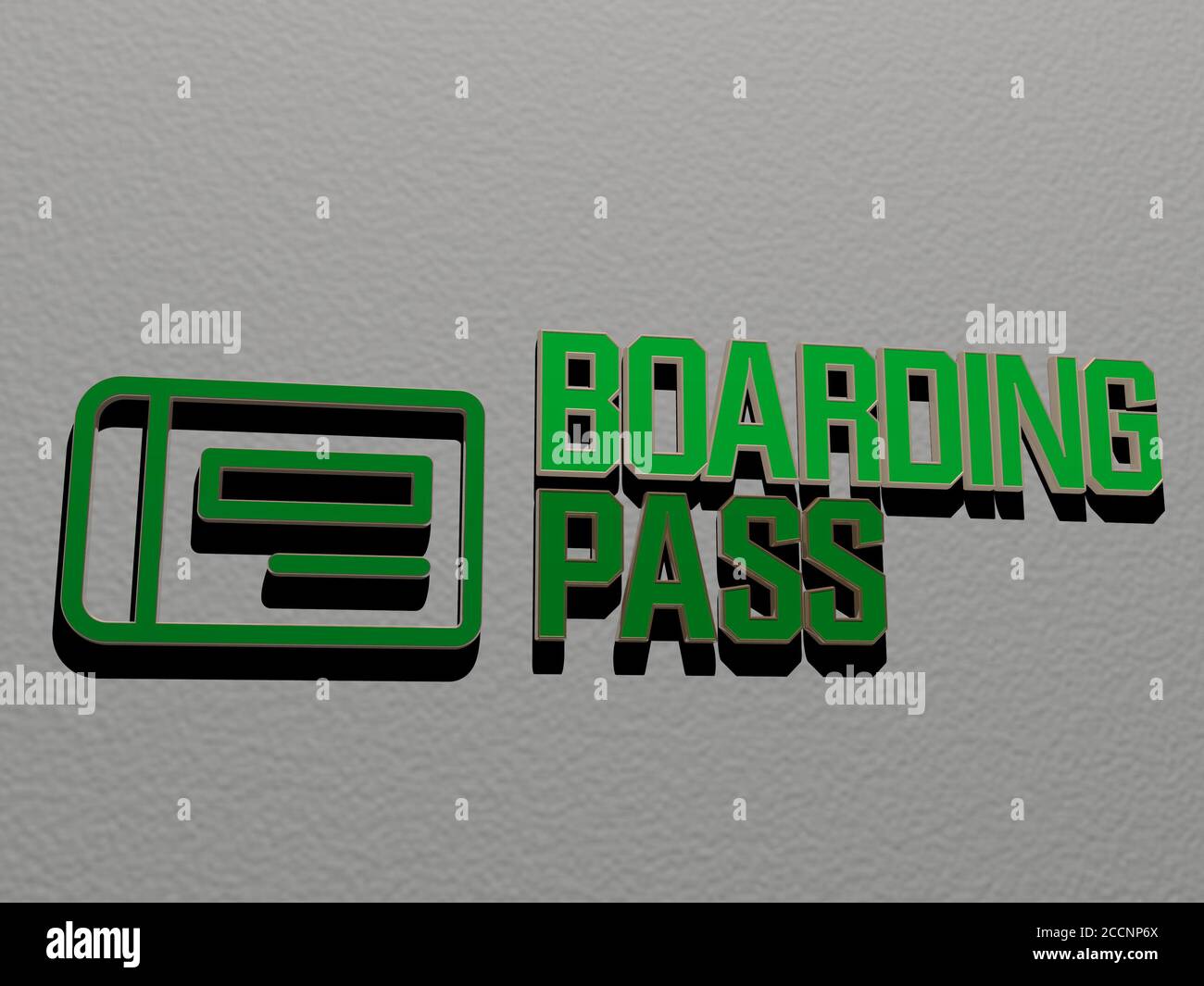 boarding pass icon and text on the wall, 3D illustration Stock Photo ...