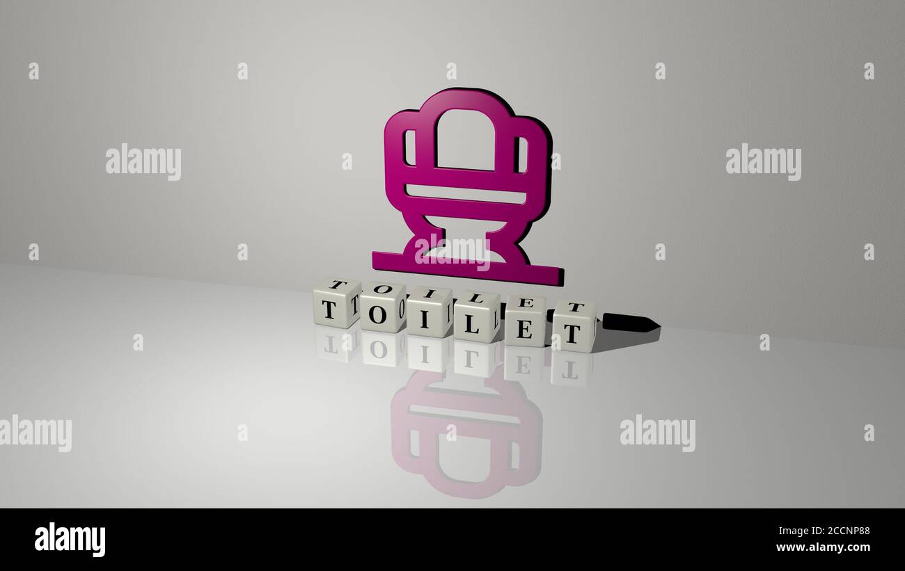 TOILET text of cubic dice letters on the floor and 3D icon on the wall ...