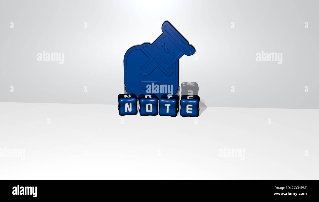 3D graphical image of note vertically along with text built by metallic ...