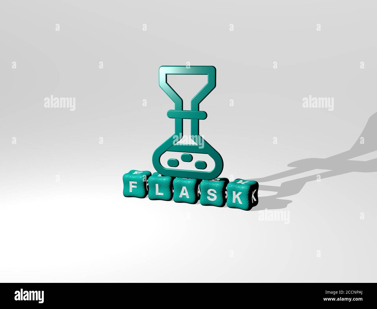 FLASK 3D icon on cubic text, 3D illustration Stock Photo - Alamy