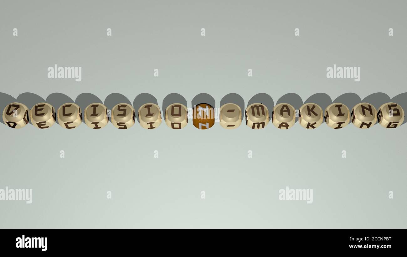 DECISION MAKING text by cubic dice letters, 3D illustration Stock Photo ...