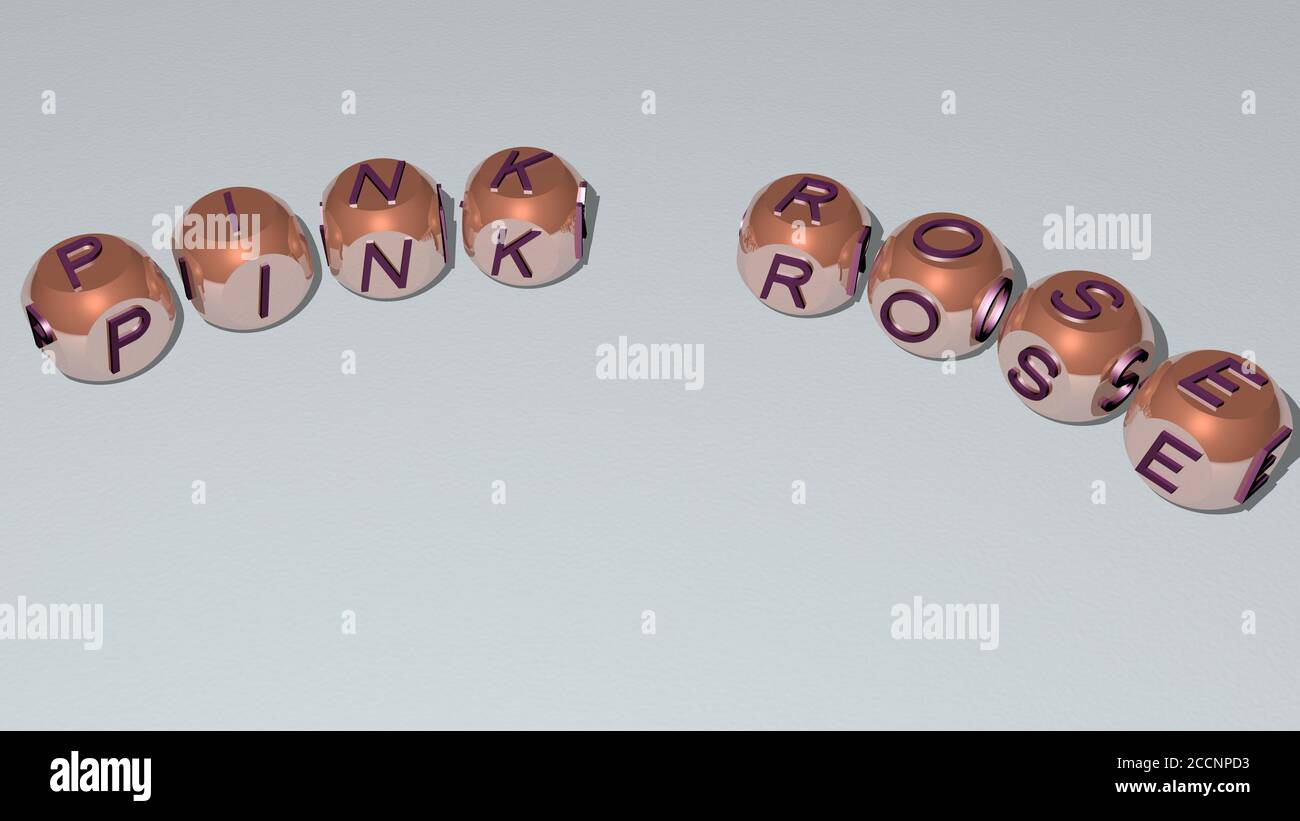 PINK ROSE text of dice letters with curvature, 3D illustration Stock ...
