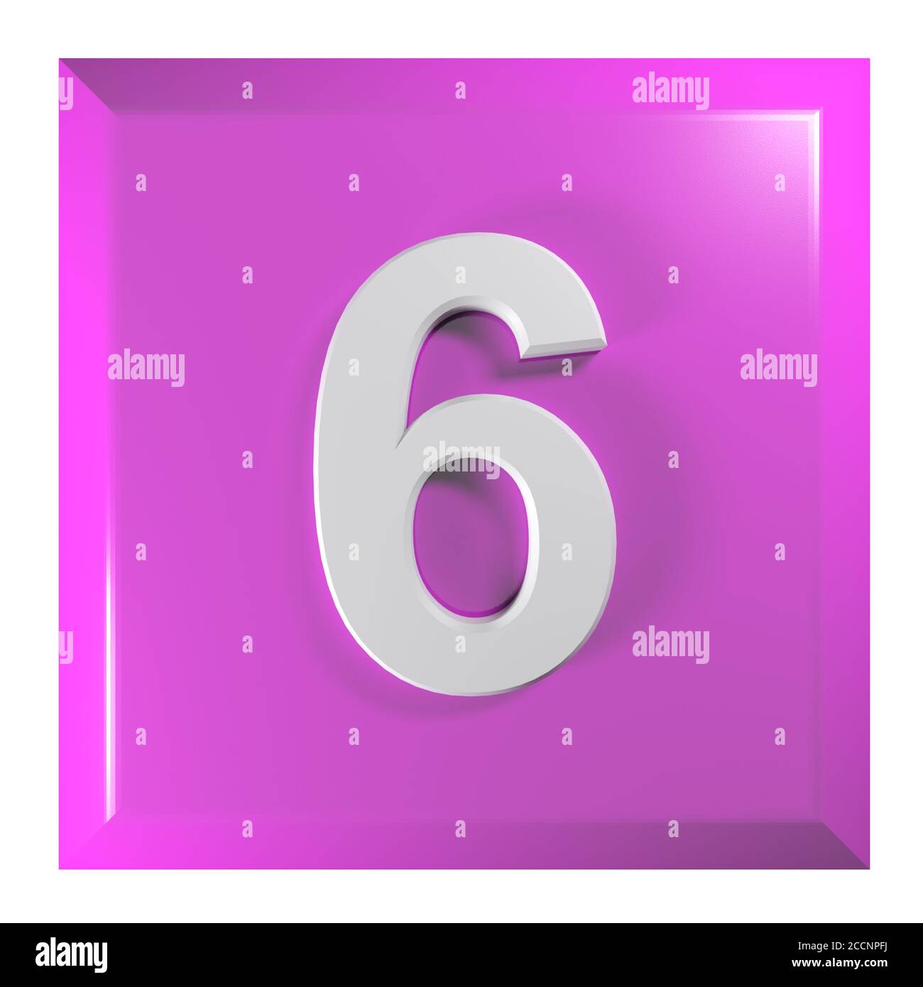 Number 6 purple pink square button on white background - 3D rendering ...