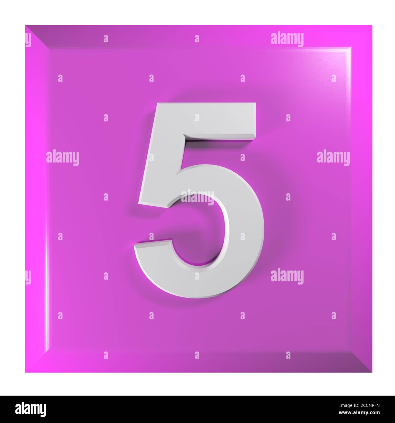 Number 5 purple pink square button on white background - 3D rendering ...