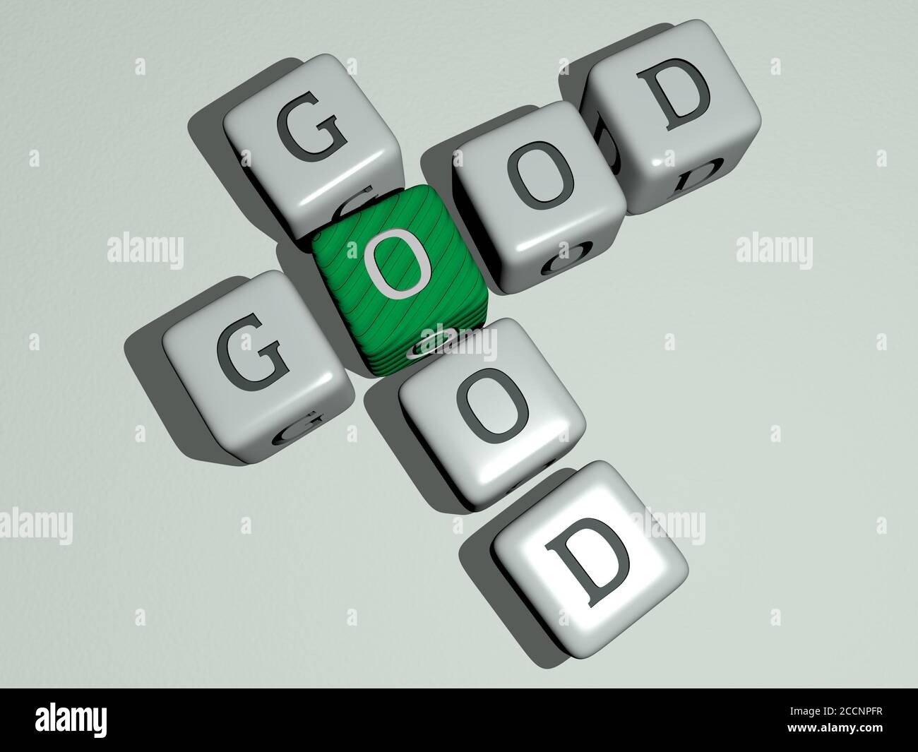 good good crossword by cubic dice letters, 3D illustration Stock Photo ...