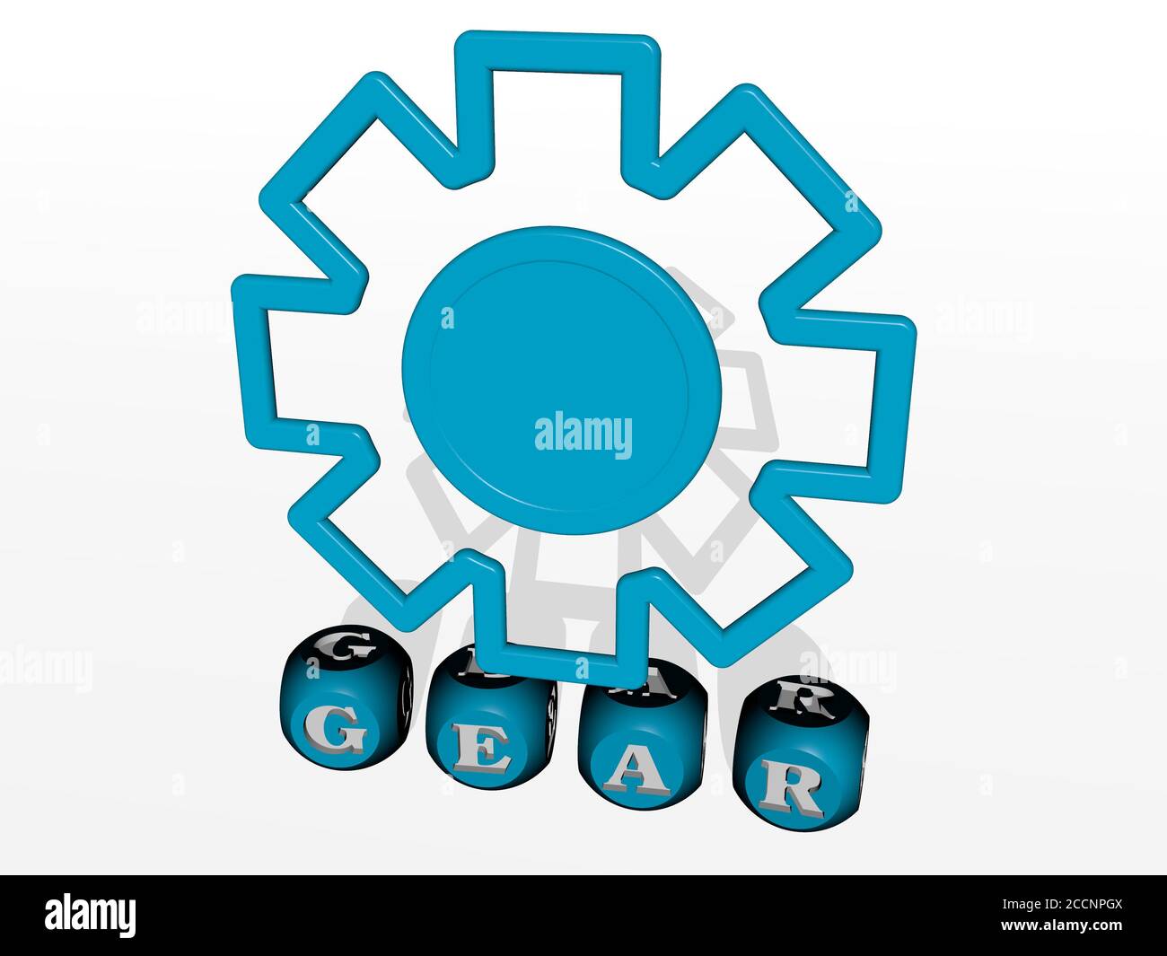 GEAR cubic letters with 3D icon on the top, 3D illustration Stock Photo ...