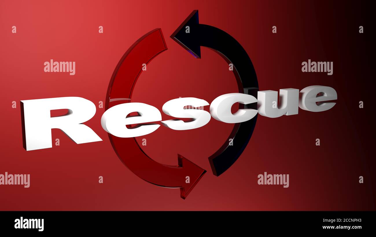 Rescue write with rotating arrows - 3D rendering illustration Stock ...