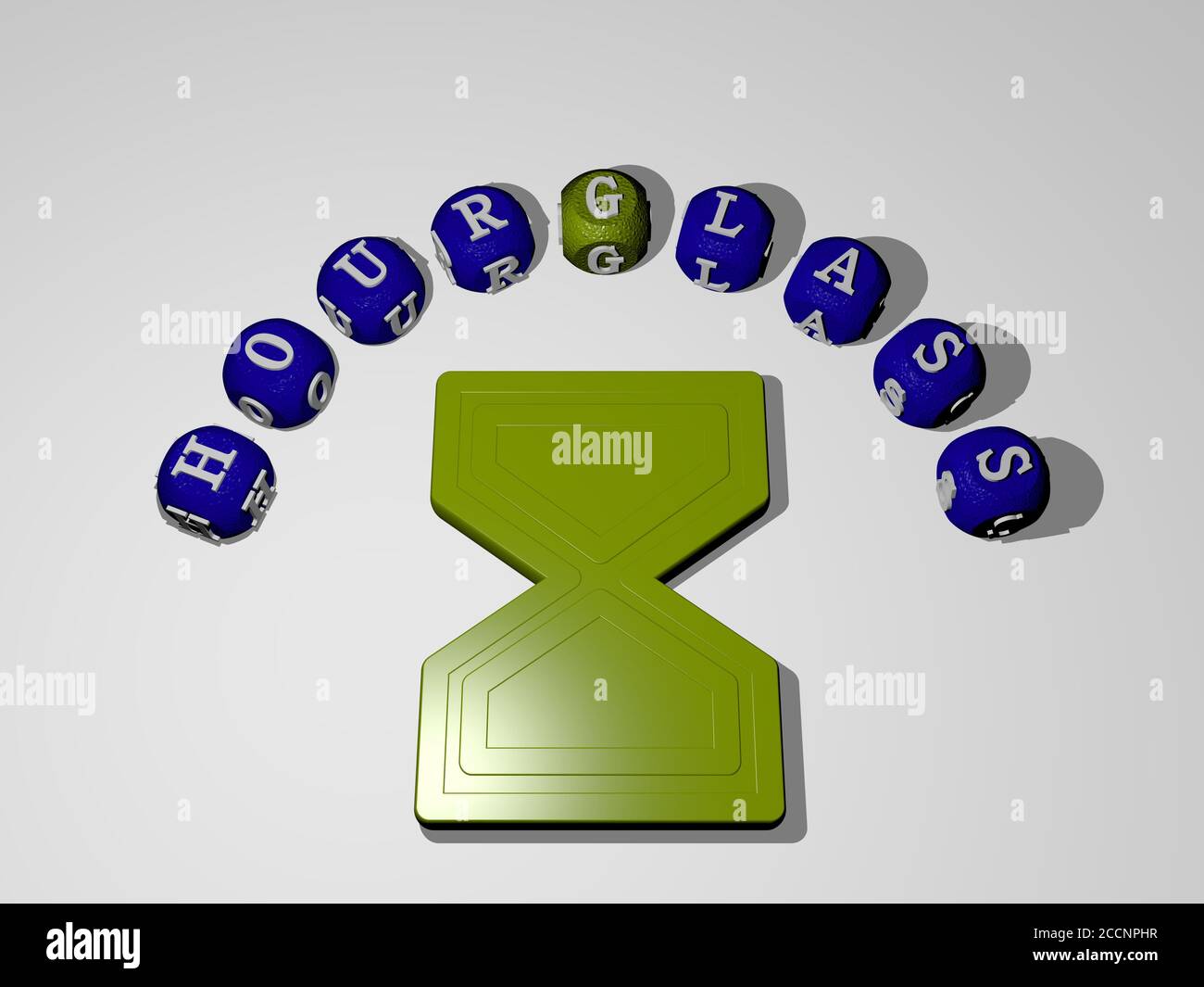 HOURGLASS icon surrounded by the text of individual letters, 3D ...