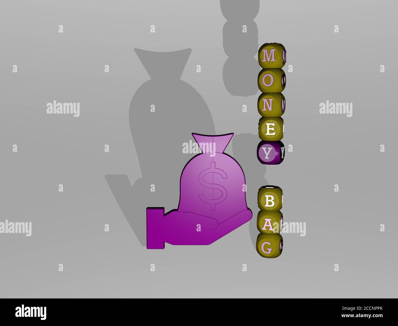 money bag text beside the 3D icon, 3D illustration Stock Photo - Alamy