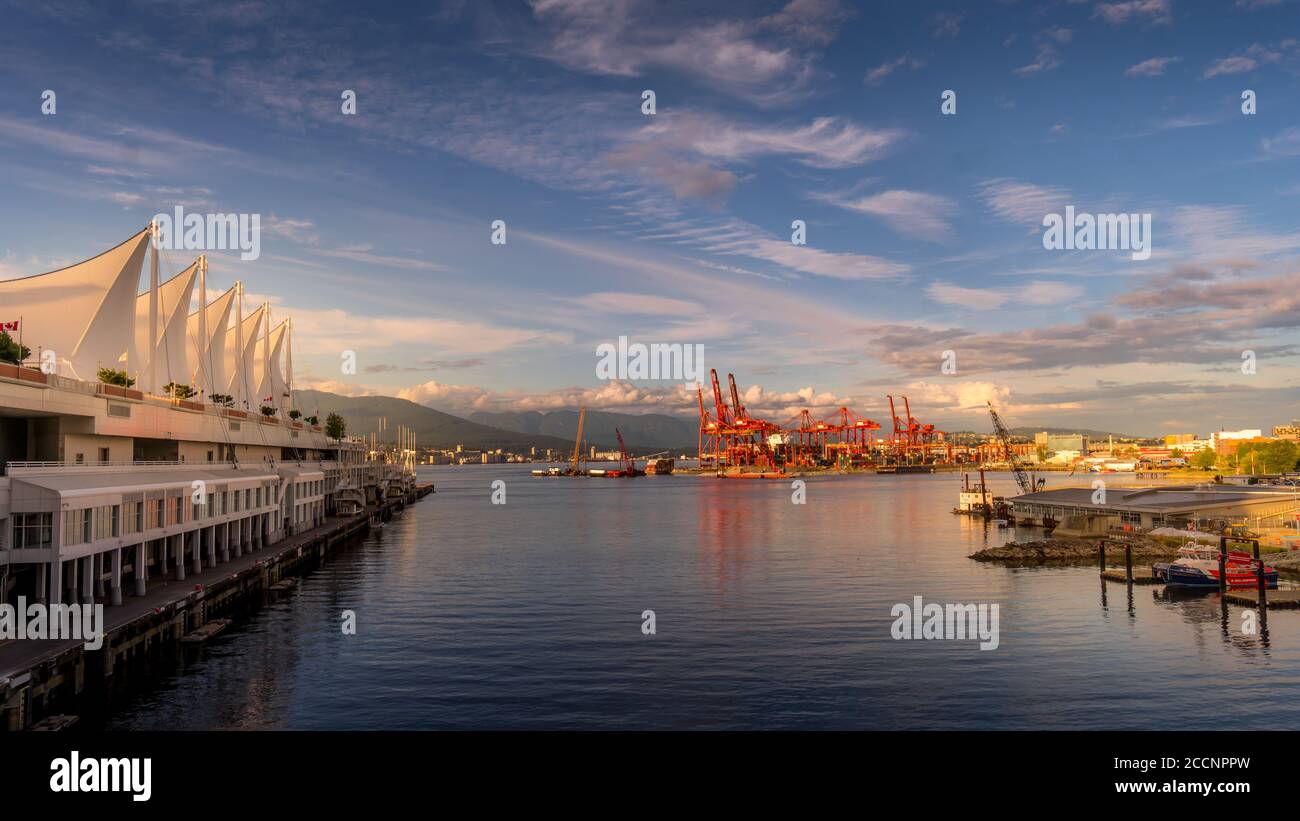 Sunset over the Vancouver Container Port and Harbour between the Canada ...