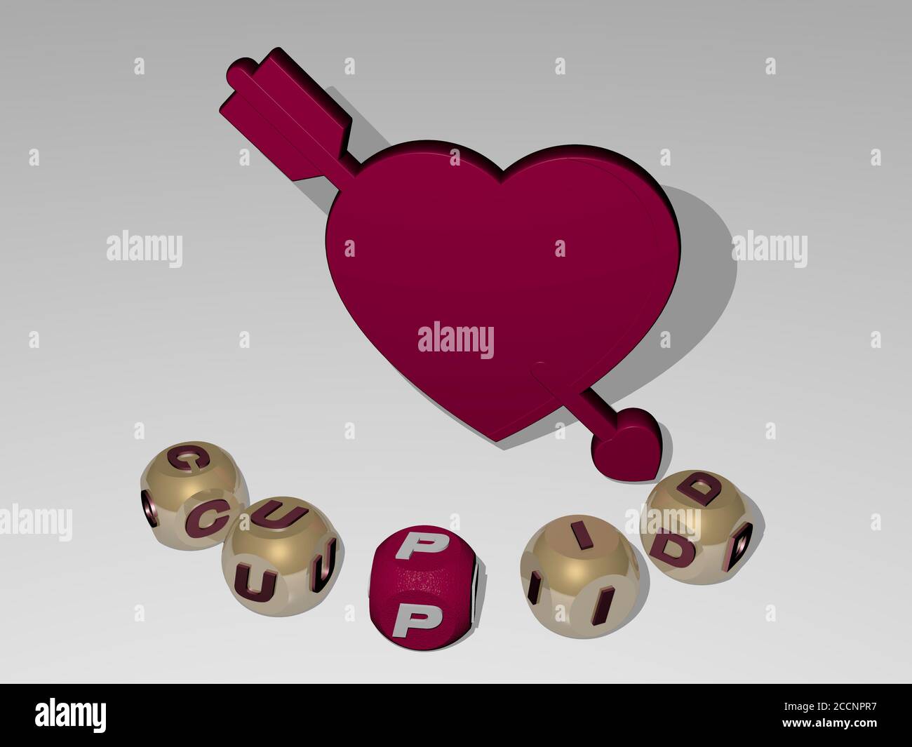 cupid round text of cubic letters around 3D icon, 3D illustration Stock ...