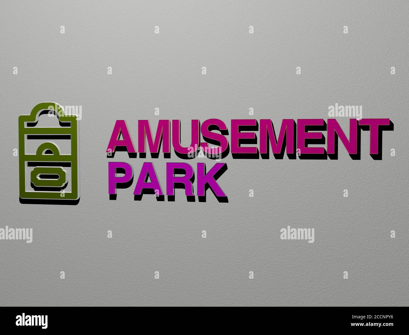 3D illustration of amusement park graphics and text made by metallic ...