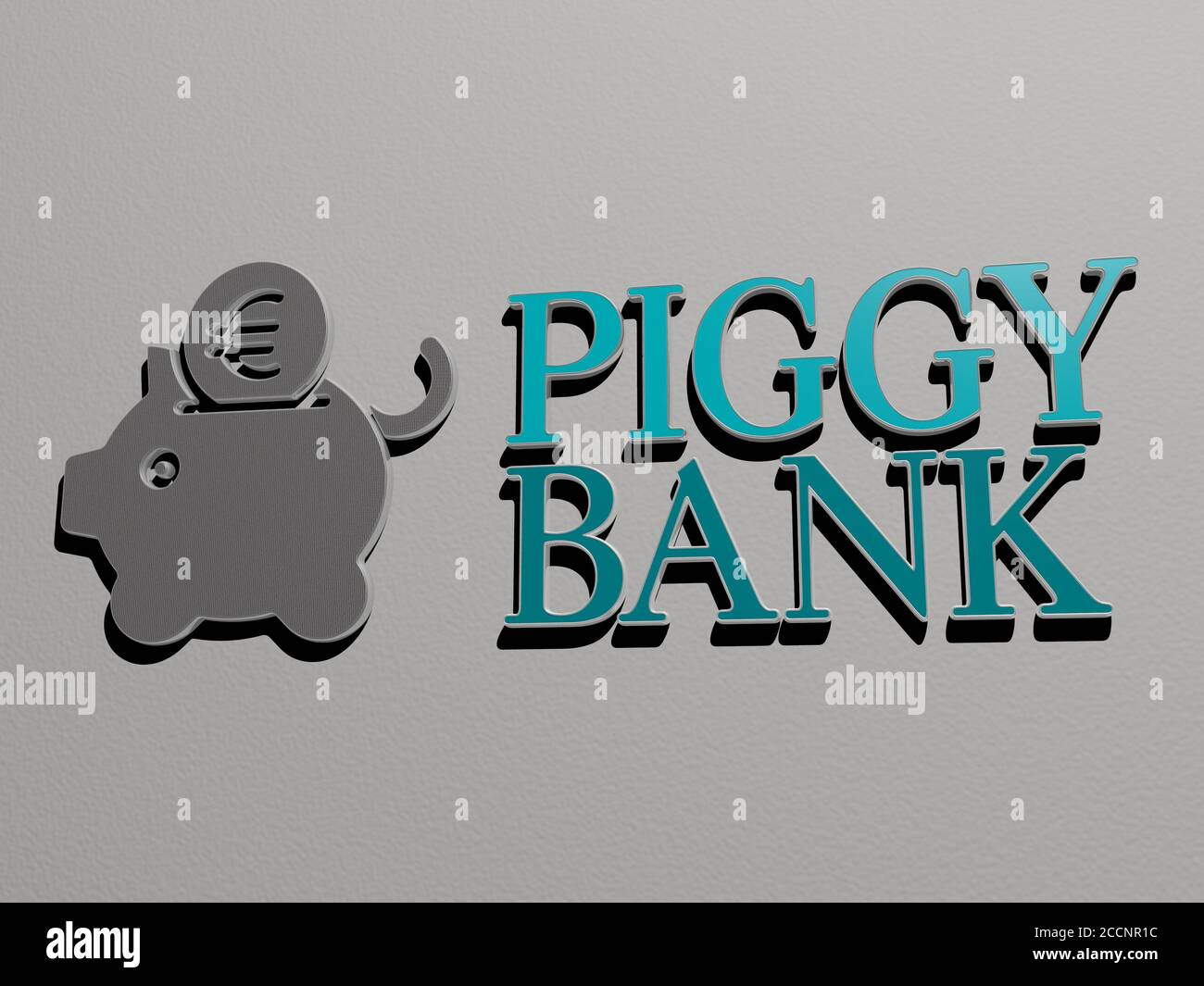 piggy bank icon and text on the wall, 3D illustration Stock Photo - Alamy
