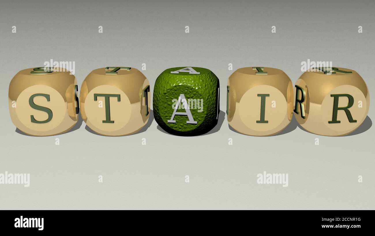 STAIR text by cubic dice letters, 3D illustration Stock Photo - Alamy