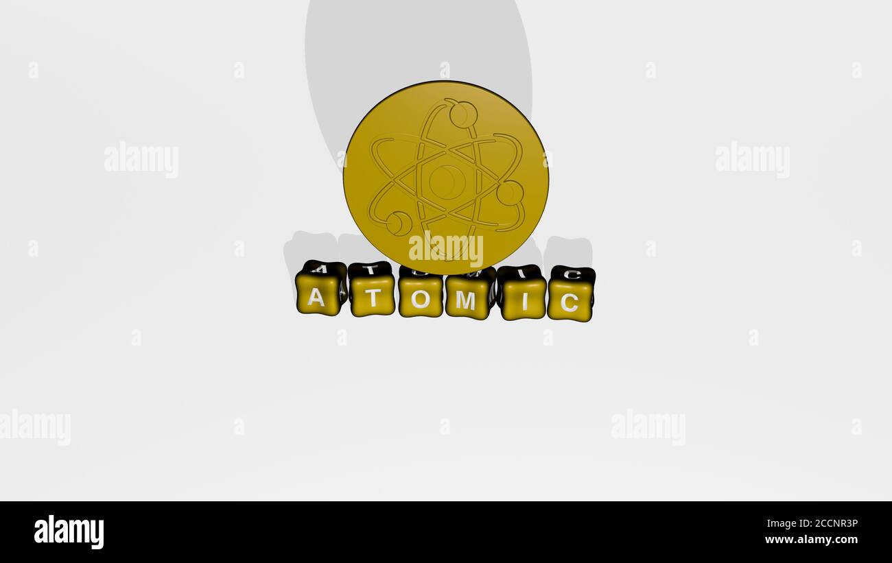 ATOMIC 3D icon object on text of cubic letters, 3D illustration Stock ...