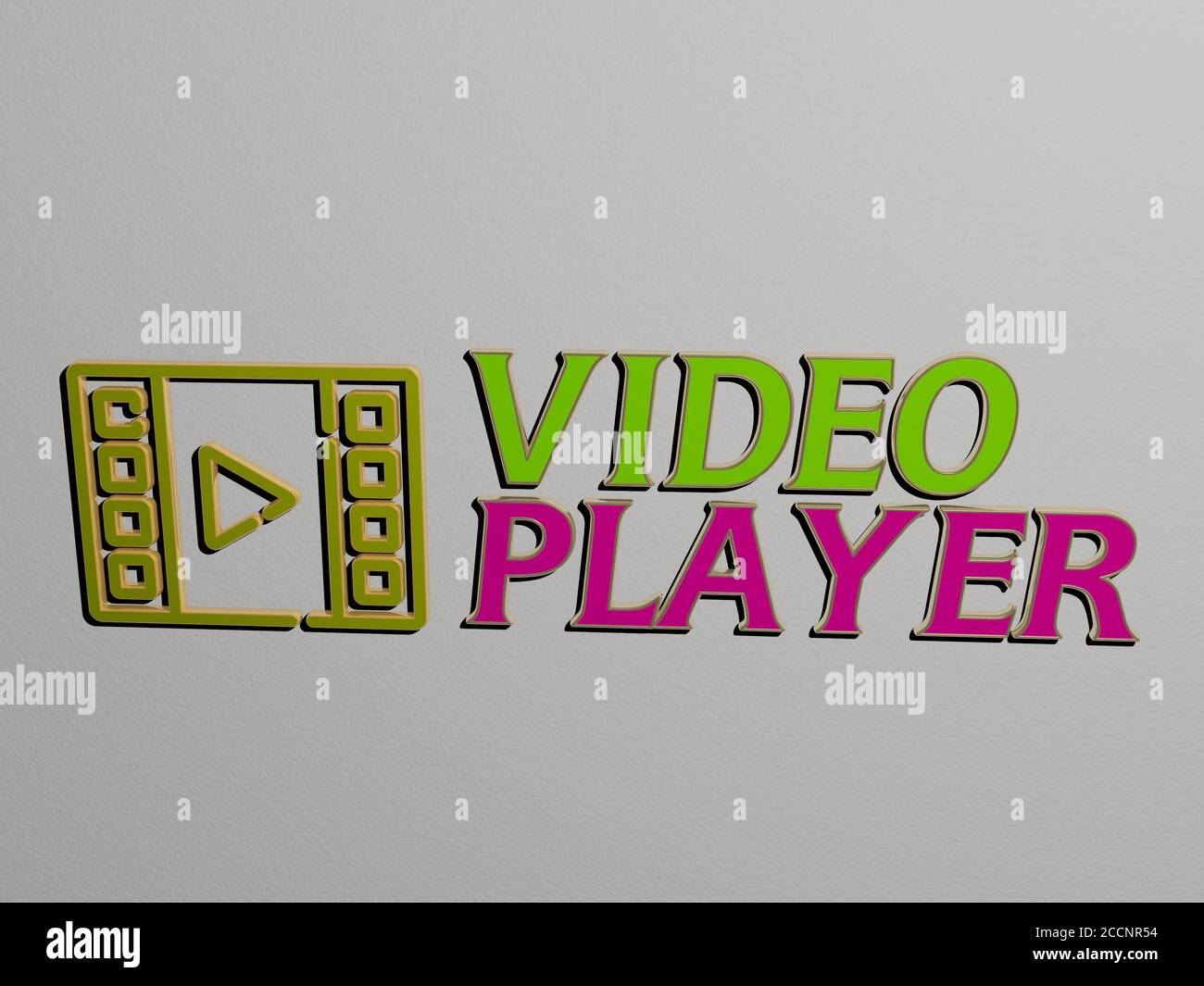 3D illustration of video player graphics and text made by metallic dice ...