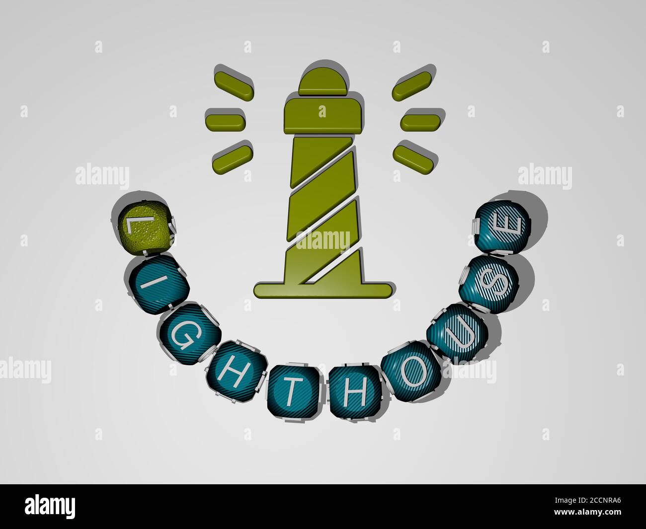 LIGHTHOUSE text around the 3D icon, 3D illustration Stock Photo - Alamy